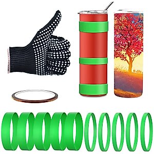Sublimation Tumblers Silicone Bands Kit,Elastic Sublimation Blanks Ring Bands with Heat Resistant Gloves Tapes Press Parts Accessories for Cup Water Bottle Heat Skinny Tumbler