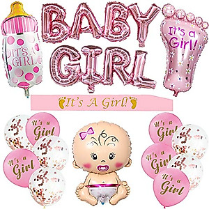 Baby Shower Decorations for Girl,Girl Baby Shower Balloons, Its a Girl Sash for Baby Shower