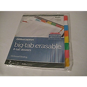 Office Depot Brand Erasable Big Tab Dividers, 8-Tab, Assorted Colors, Pack Of 2 Sets