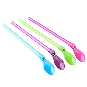 OKGD Set of 40 Hard Plastic Spoon Straws 9 Inch Detachable Straws Kitchen Utensil Stirring Spoon Coffee Spoon (4 Color)