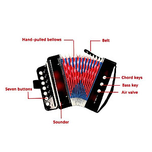 BORIYAM Mini Accordion Instrument, 10-Key Control Button, Christmas Performance & Family Music Educational Instrument (Black)