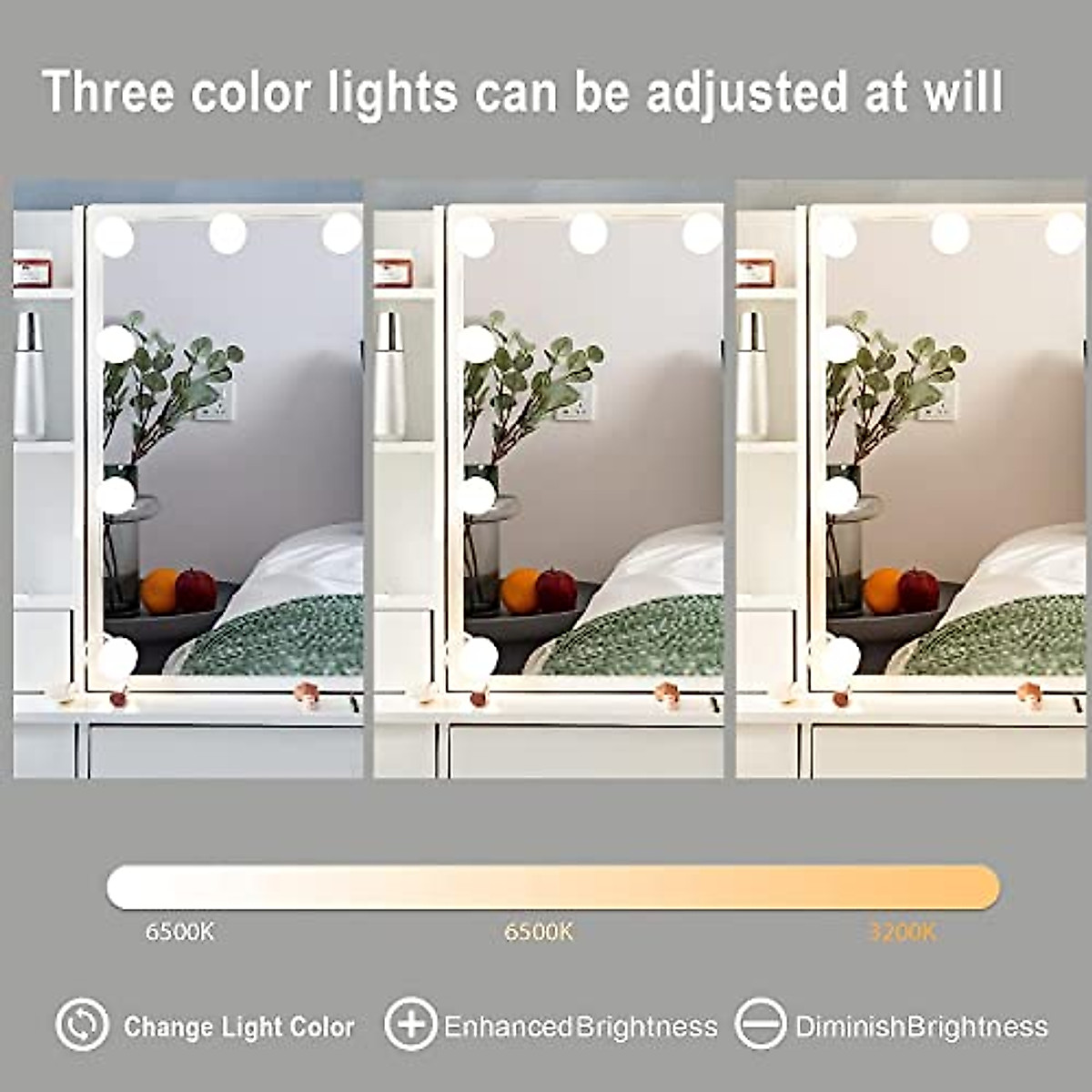 Abesthink Makeup Vanitv Table with Drawers,White Vanity with Mirror and Light Set,Vanity Desk with Drawers and Lights,Modern Vanity Table Desk with Shelves and Stool for Bedroom