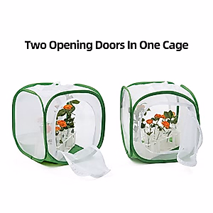 Two Doors Monarch Butterfly Habitat, Insect Mesh Cage, Caterpillar Enclosure Terrarium Pop-up (12 X 12 X 12 Inches)