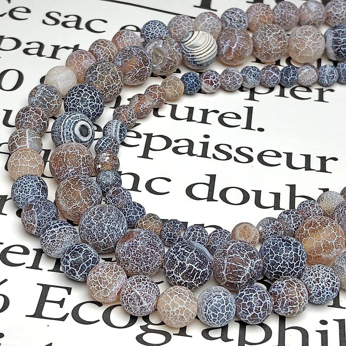 YU AAA Natural Frost Matte Brown Dragon Dream Cracked Fire Agates Stone Loose Spacer Beads for Jewelry Making DIY Charm Bracelets T309 (Item Diameter : 8mm 45-46pcs)