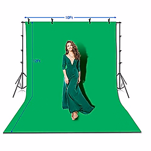 HYJ-INC Photo Video Studio 10 x12ft 100% Cotton Muslin Chromakey Green Screen Backdrop with 8.5 x 10ft Stand Photography Background Support System Kit Clamp, Carry Bag