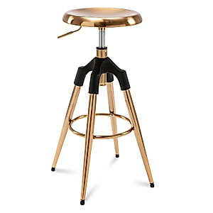 Brage Living 29-32.5 Inch Industrial Adjustable Bar Stool, Swivel Round Seat Metal Barstool with Legs, Backless Heavy Duty Airlift Bar Chair for Kitchen Dining Pub Cafe (Gold)