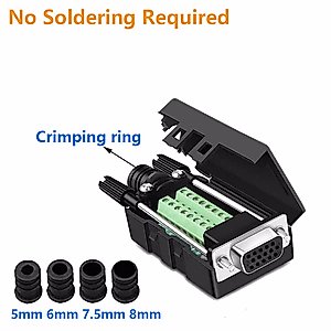 Jienk 4Packs VGA DB15 3 Row Solderless Male/Female Quick Connector, 3+9 D-SUB 15 Pin Port Terminal Solderfree Breakout Connector Board with Case Accessories Long Bolts