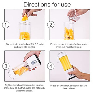 Portable Blender for Shakes and Smoothies: Personal Size Single Serve Travel Fruit Juicer Mixer Cup with Rechargeable USB Small Electric Individual Mini Blender for Juice Milk - White