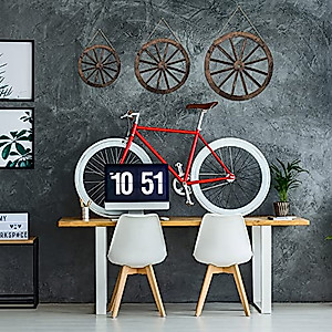 Qunclay 3 Pcs Wooden Wagon Wheel Decor 12/10/8 Inch Old Western Western Wall Decor Farmhouse Wagon Wheels Rustic Yard Wall Art Decor Hanging Decorative Wheels for Garden Home Bar Garage (Dark Brown)