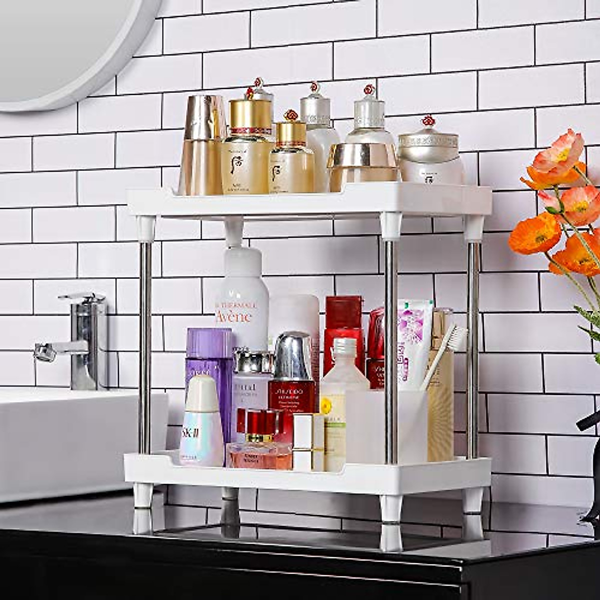 Bathroom Organizer Countertop,2-Tier Vanity Tray Corner Shelf for Makeup Cosmetic Perfume Skincare Bathroom,Multi-Functional Acrylic Organizer in Vanity Dresser