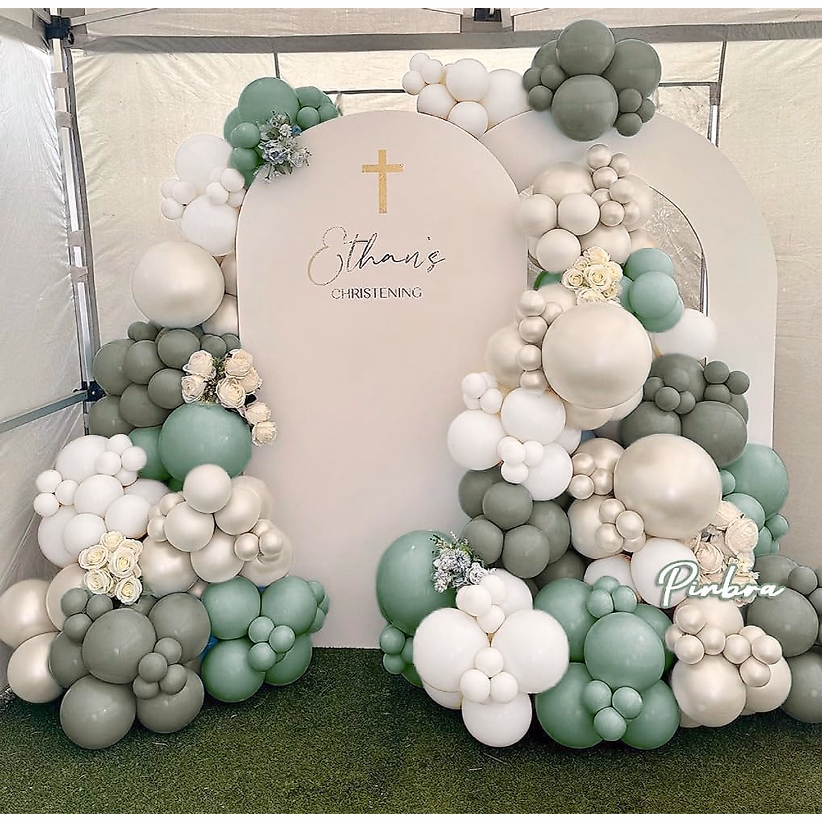 Sage Green White Balloon Garland Double Stuffed Dusty Green Balloons Pearl White Sand Olive Green Balloon Arch Kit Avocado Green Balloon For Neutral Baby Shower Bridal Shower Birthday Party Decoration