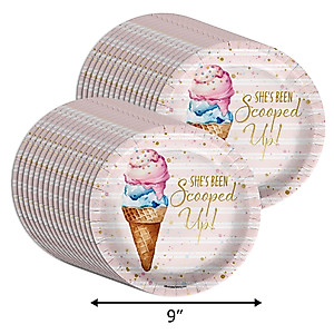 She's Been Scooped Up Scoops Ice Cream Bridal Shower Party Supplies Large 9" Paper Plates in Bulk 32 Piece