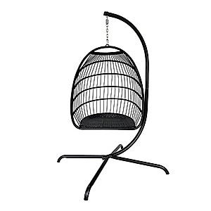 WYKDD Outdoor Indoor Rattan Swing Egg Chair, Folding Hanging Chair with C-Bracket, with Cushion and Pillow