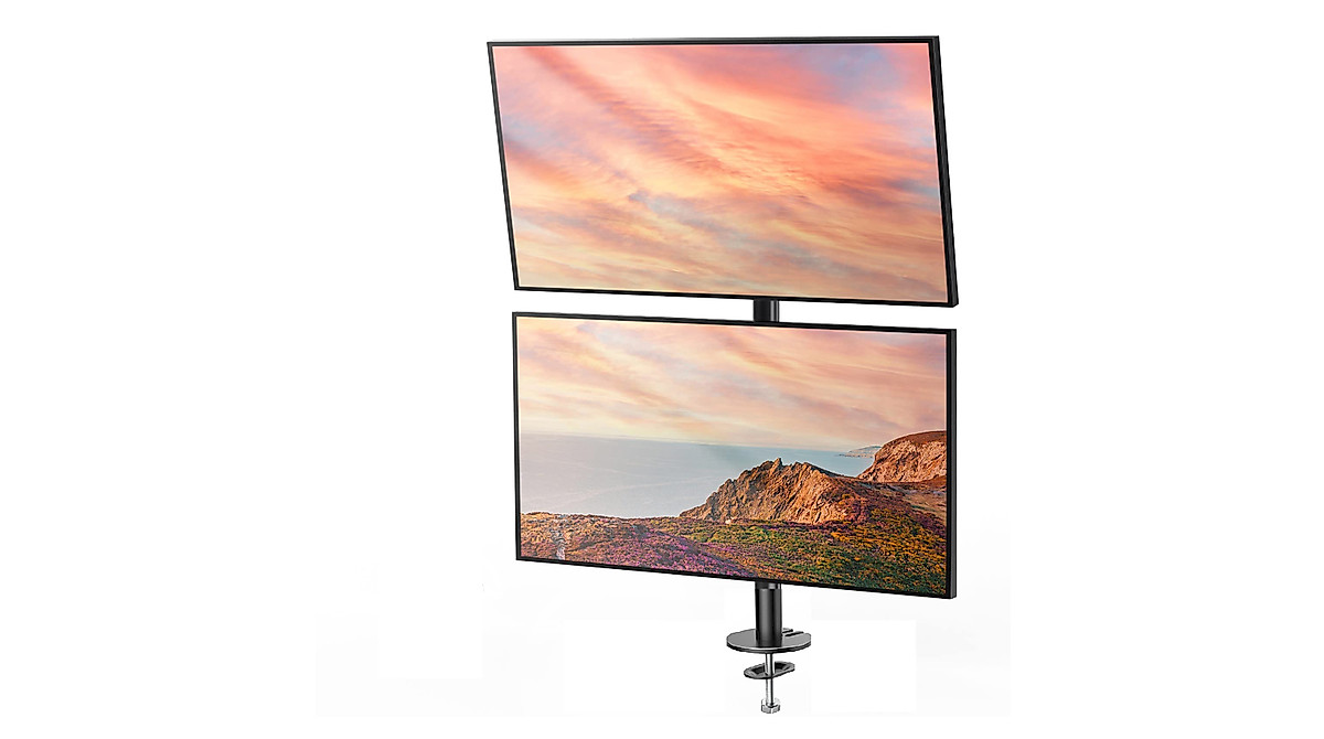 HUANUO Vertical Dual Monitor Mount, Stacked Monitor Stand for 2 ...