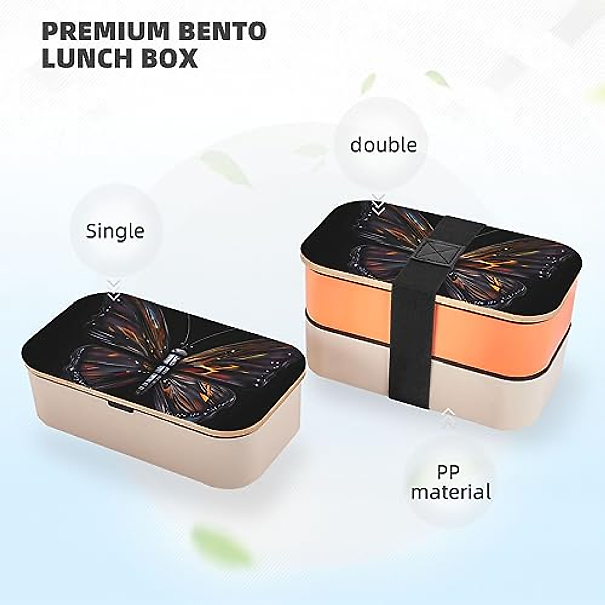 Mystery Butterfly Adult Lunch Box, Bento Box, With Cutlery Set Of 3, 2 Compartments, Rectangular, Lunch Box For Adults