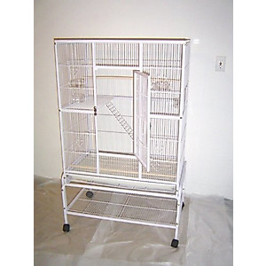 Large Wrought Iron 3 Levels Ferret Chinchilla Sugar Glider Small Animal Cage with 1/2" Wire Cross Shelves & Ladders with Removable Rolling Stand *White Vein*
