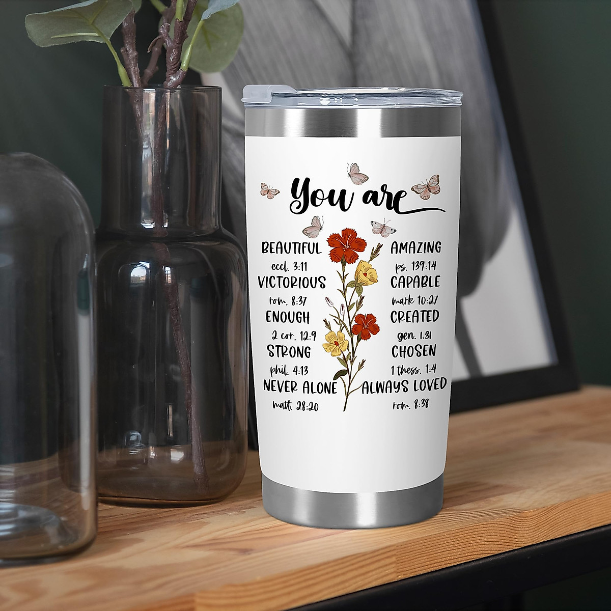 TEEZWONDER Christian Gifts for Women Faith - You Are Stainless Steel Insulated Coffee Tumbler With Lid 20 Oz - Mothers Day Birthday Inspirational Gifts for Women Mom Friends