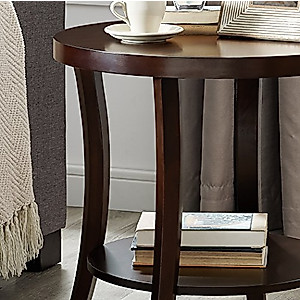 Roundhill Furniture Perth Contemporary Round End Table with Shelf, Espresso