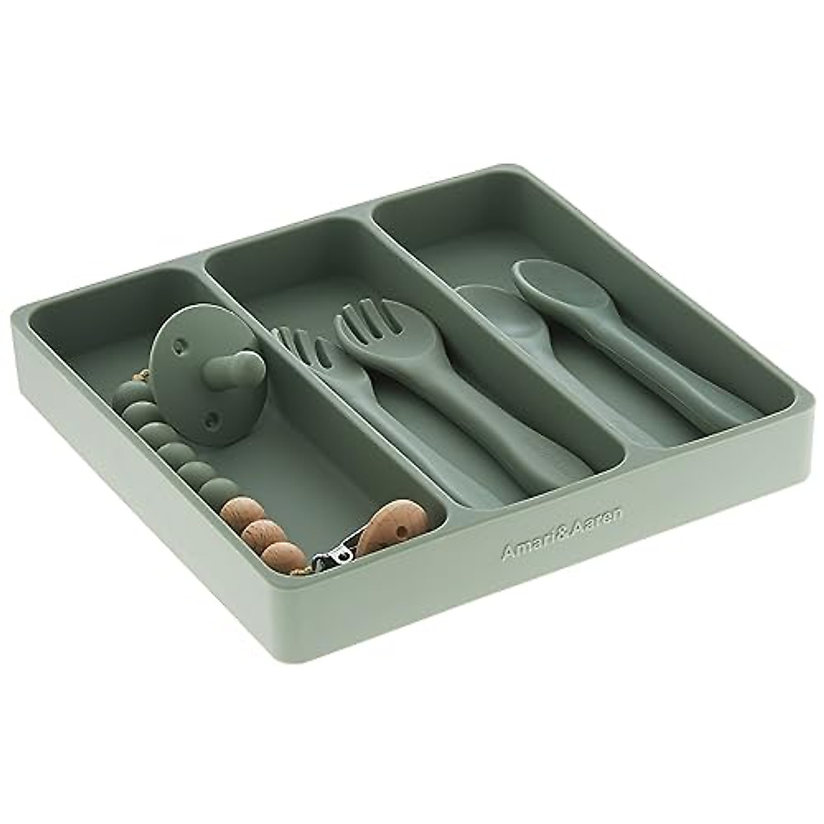 Amari&Aaren | Children Utensil Drawer Organizer Set | 6 Pcs | 100% Food Grade Silicone (SAGE)