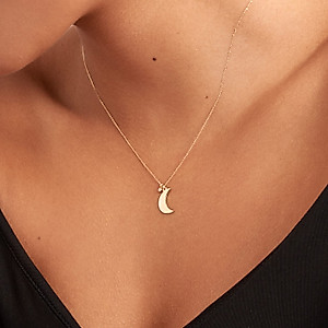 Diamond Classic Necklaces | 14k Yellow Gold Necklaces for Women | Crescent, Bar, Heart, Disc Pendant Necklace | 14k Solid Gold Dainty Gold Jewelry | Gifts for Christmas, 18"