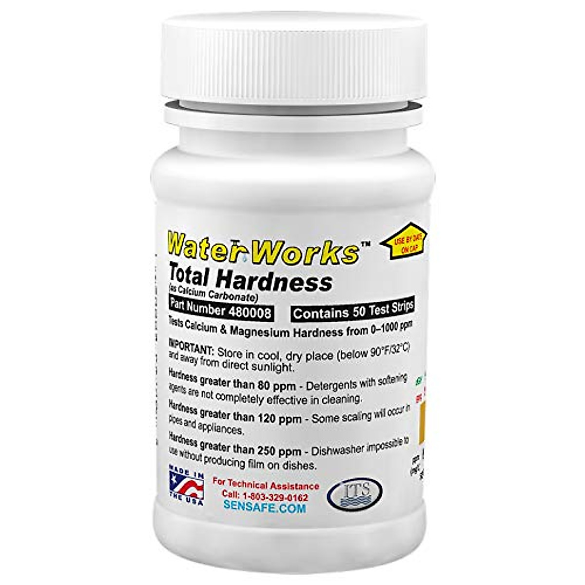 Industrial Test Systems WaterWorks 481108 Total Hardness Test Strip, 3 Second Test, 0-1000ppm Range, Our #1 Test Strip for Total Hardness, Bottle of 50 Tests, Tan