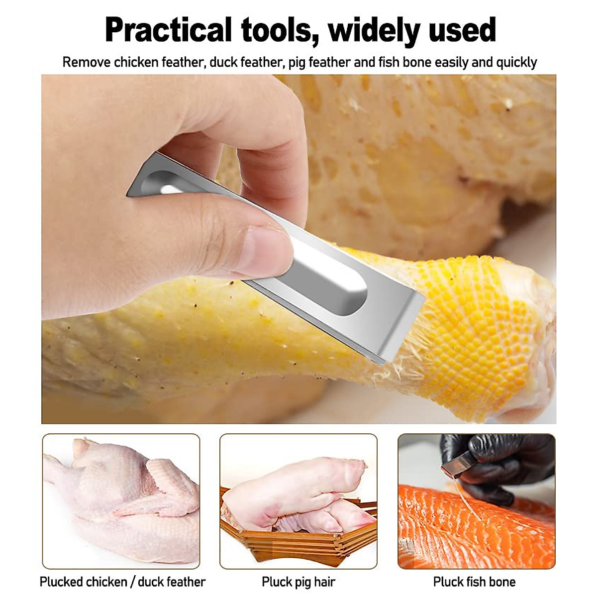 TorSor 5 Pack 2in1 Fish Bone Tweezers Chicken Meat Feather Remover Puller Seafood Tool Poultry Scissors Knife Intestine Cutter Kitchen Slant Pliers Debone Salmon Catfish Bass Hair Plucker Clip