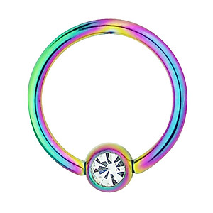 Forbidden Body Jewelry Rainbow IP Plated Jeweled Captive Bead Hoop Ring Surgical Steel CBR 14G 1/2 Inch