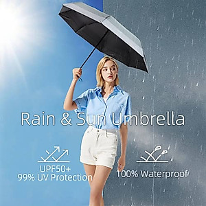 KAYLEINSTER Travel Umbrella Compact Folding Umbrella,Small Umbrella for Rain & Sun,Parasol Umbrella UV Protection UV Blocker,8 Ribs Windproof Umbrella,Lightweight & Portable Umbrella for Women Men Kids(Dark Green)