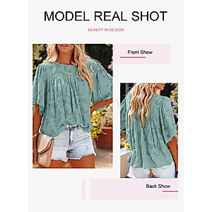 Dokotoo Women Lace Patchwork Green Tops Crewneck Bell Sleeve Babydoll Blouses for Women Fashion 2023 Dressy Casual Green Plus Size Tops Loose Flowy Workout Summer Shirts XX-Large