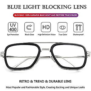 AIEYEZO Tony Stark Sunglasses Vintage Square Metal Frame Eyeglasses for Men Women - Iron Man and Edith Sun Glasses (Silver/Black)