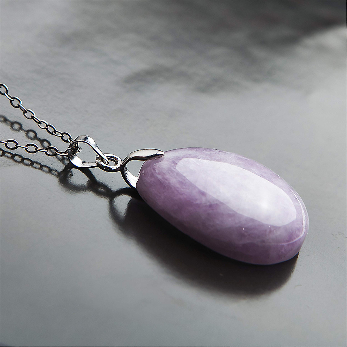 LiZiFang Natural Genuine Kunzite Gemstone Water Drop Bead Necklace Crystal Pendant