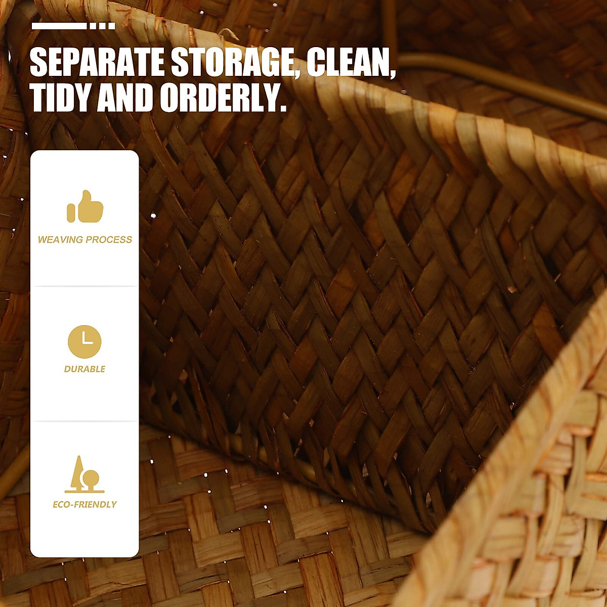 Seagrass Storage Basket 3 Divided Handmade Wicker Basket Organizer Tea Bag Sugar Packet Holder for Coffee Pods Snack Bathroom Paper Coffee