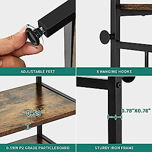 YITAHOME Industrial Hall Tree Garments Rack with Storage Shelves and Hanging Rod, Coat Rack Freestanding with 8 Hanging Hooks, Tall Clothes Rack Closet Organizer for Hallway, Bedroom, Rustic Brown