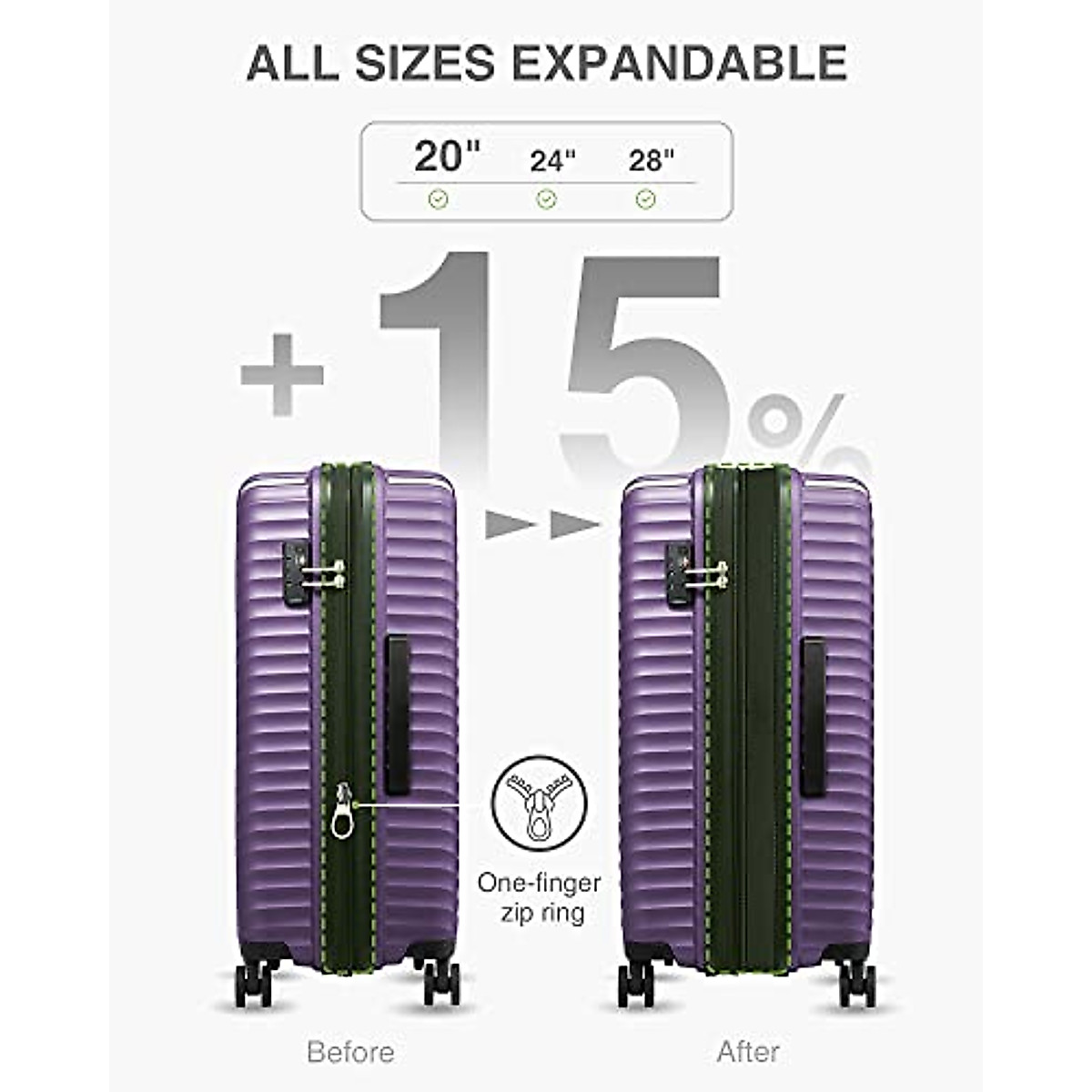 LUGGEX 24 Inch Luggage with Spinner Wheels - Purple Luggage with TSA Lock - Checked Suitcases for Travel, Lightweight and Expandable
