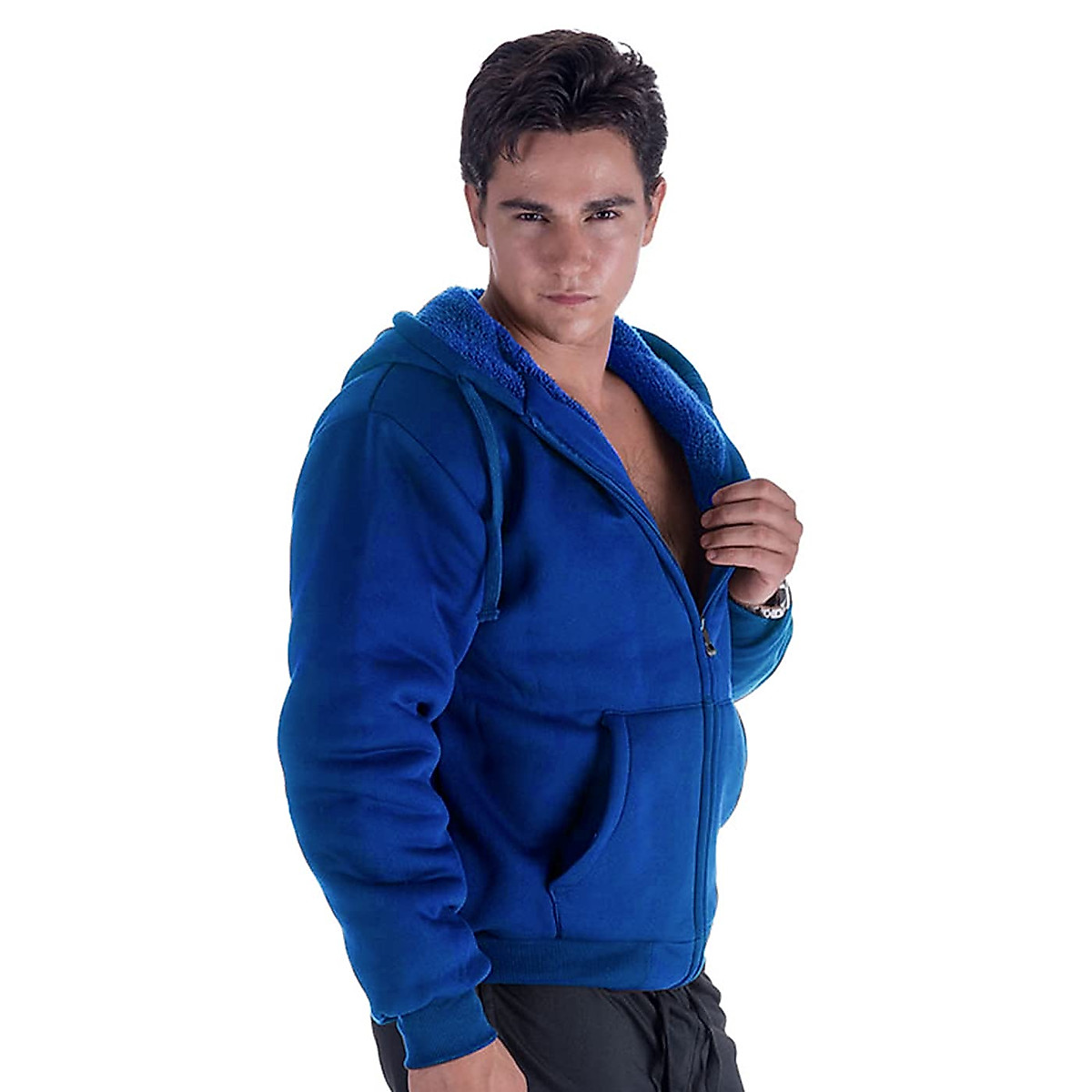 Gary Com Hoodies for Men Heavyweight Fleece Sweatshirt - Full Zip Up Thick Sherpa Lined Winter Warm Sweatshirts Work Jackets With Pocket,Royal Blue L