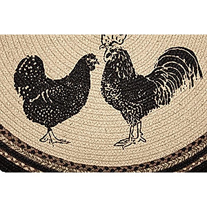 VHC Brands Sawyer Mill Small Jute Half Circle Area Rug Farmhouse Poultry Design, Entryway Kitchen Doormat Non Skid Pad 16.5x33