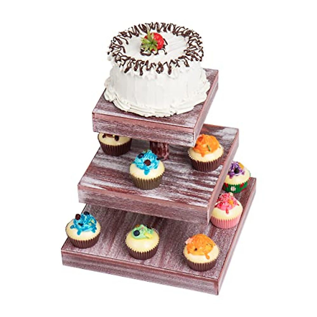 Mind Reader Cupcake Stand, Tiered Tray Stand, Dessert Table Display, Kitchen Tower, Wood, 11.75" L x 11.75" W x 12.75" H, Brown