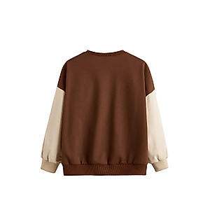 SOLY HUX Girl's Letter Print Sweatshirt Casual Long Sleeve Drop Shoulder Pullover Tops T Shirt Coffee Brown 11-12Y