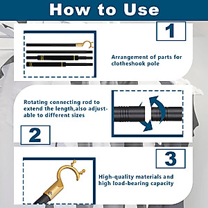 Greeily High Reach Garment Hook, 31" to 61" Clothing Hook Pole for Hanging Clothes Closet Bird Feeder Flowerpot Plants and Christmas Light Adjustment Extra Long with Sponge Handle (Yellow Head)