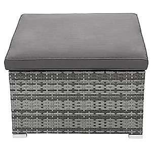 EMKK 5 Pieces Outdoor Patio Sofa Set Rattan Daybed,Sectional PE Wicker Conversation Furniture w/Canopy and Tempered Glass Side Table, C-Gray