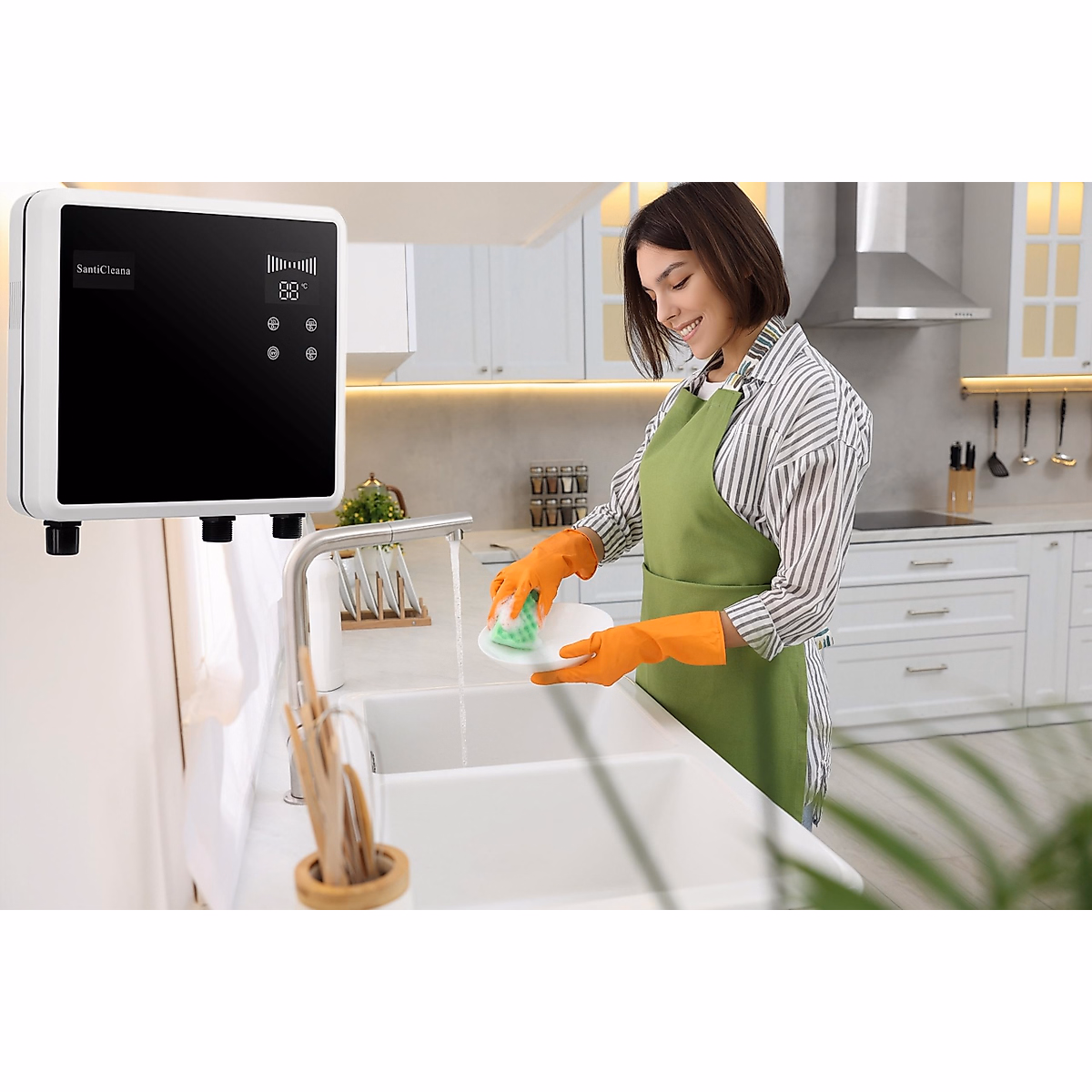 SantiCleana Ozone Laundry Washer System - 2 Outlets! - Stainless Sprayer - Black Hose