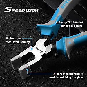 SPEEDWOX 2 Pcs Glass Running Pliers and Breaker Grozer Pliers Set Professional Glass Grozing Pliers with 2 Pair of Rubber Tips Key Fob Pliers for Stained Glass Work Mosaics Breaking Tool