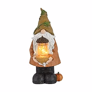 Topadorn Fall Garden Gnome Statue,Autumn Gnome Figurine with Fruit Grape Light on Hand for Fall, Thanksgiving House, Lawn Decor