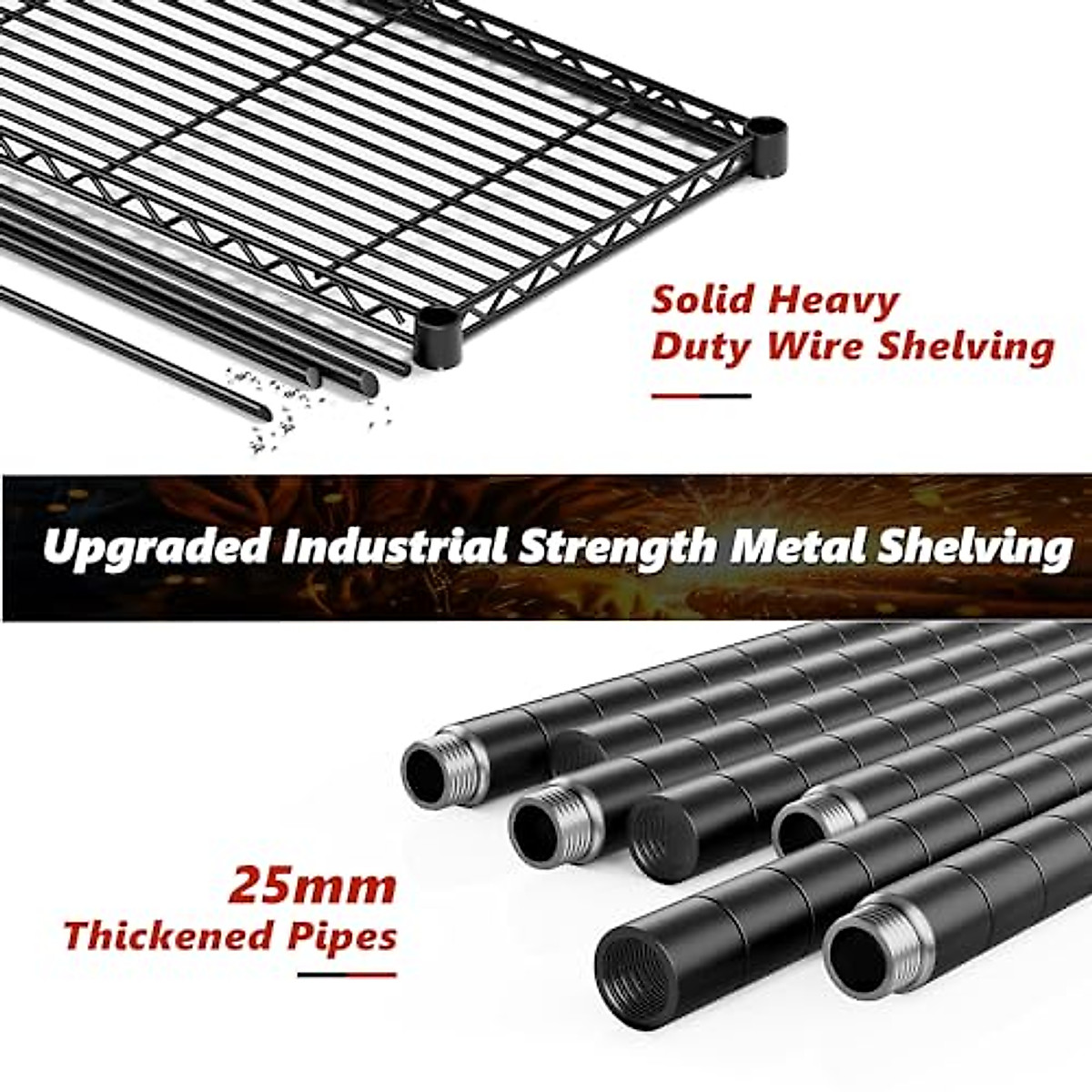 REIBII 71" W Storage Shelves,Wire Shelving Units Metal Shelves for Storage, 5 Tier Adjustable Garage Shelving Heavy Duty Storage Rack Pantry Shelf Kitchen Shelving 2PC,71''H X35.4''W X13.7''D