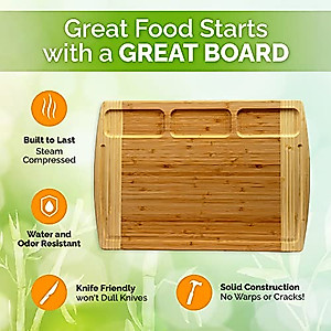 Greener Chef Organic Bamboo Cutting Board for Kitchen with Built-In Compartments and Juice Groove - Wooden Chopping Board for Meat, Cheese Charcuterie Board with Handles, (Medium and XL)