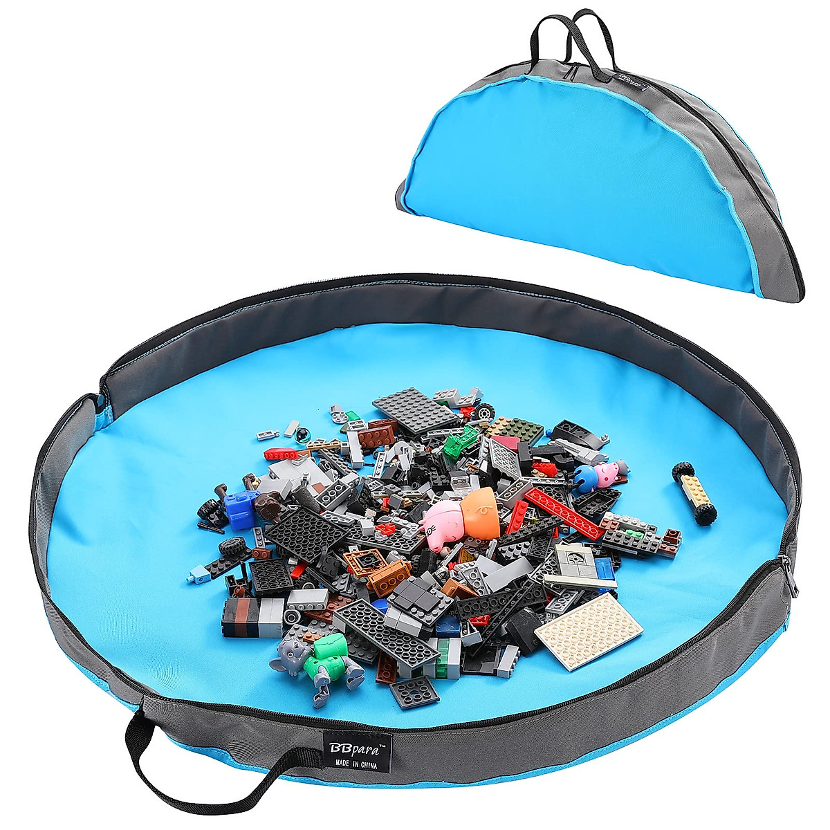 BBpara - Toy Storage Bag and Play Mat for Building Bricks & Blocks - Portable Zipper Toy Storage Bag - Designed for Kids entertainment and toy storage to keep the room neat & tidy - Blue
