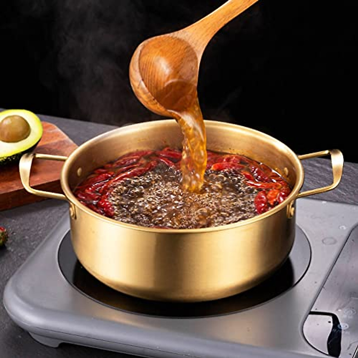 Luxshiny Pots Stainless Steel Gold Pot, Ramen Noodle Pot Korean Ramen Cooking Pot for Noodle Kitchen (18cm) Sauce Pan Sauce Pan Sauce Pan Sauce Pan Sauce Pan Sauce Pan Sauce Pan