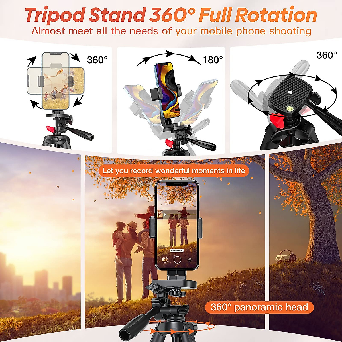 65” Phone Tripod, Tripod for iPhone, Cellphone Tripod with Remote Shutter & Phone Holder for Live Streaming & Video Recording, Compatible with iOS/Android/Camera (Included Carry Bag)