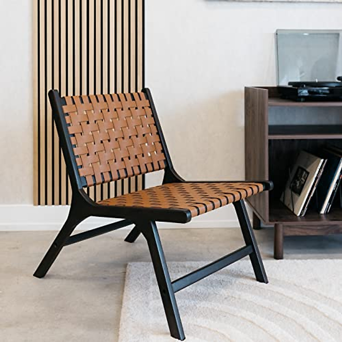 Signature Design by Ashley Fayme Mid Century Modern Leather Accent Chair, Brown & Black