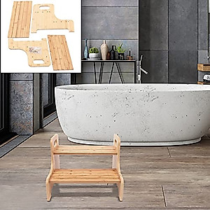 Bed Steps,Bamboo Two-Story Stairs,Portable Step Stool,Potty Training with Non-Slip Foot Pads and Handles for Kitchen and Bedroom